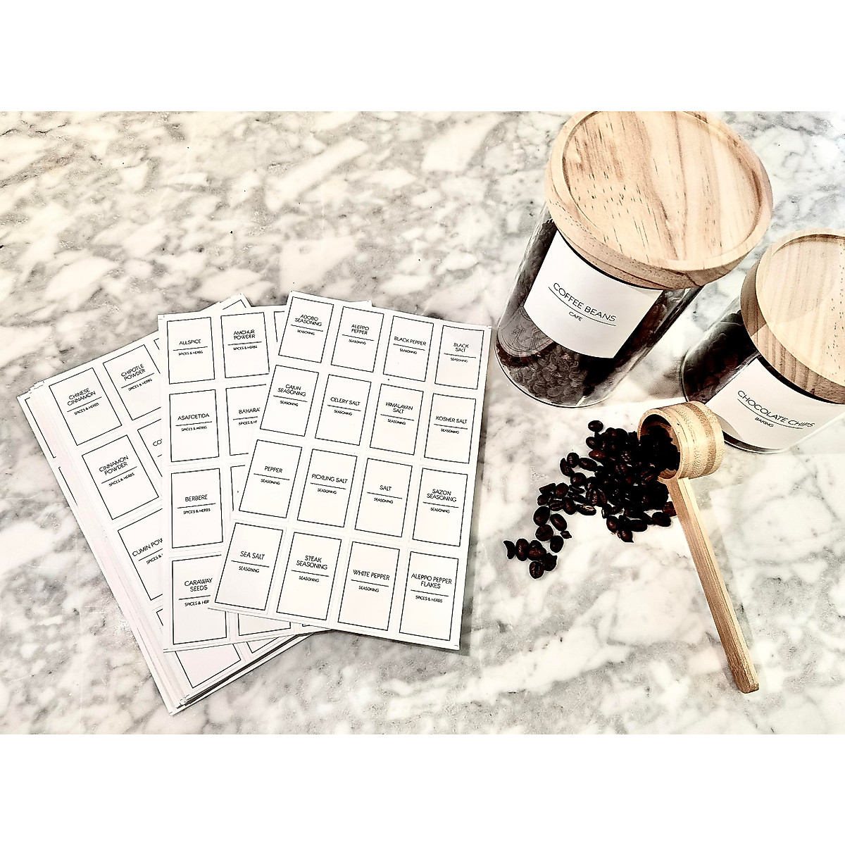 Minimalist 409-Piece Label Set: Elegant, Waterproof Stickers for organizing Global Spices, Pantry, Food Storage, Bathroom and Home Essentials Jars, Bins, and Containers