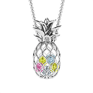 TSD Sterling Silver Pineapple Cage Necklace with Personalized Birthstones by JEWLR