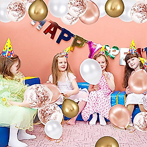 Rose Gold Confetti Latex Balloons, 60 Pack White Gold Balloon 12 inch Birthday Balloons with Gold Ribbon for Party Wedding Bridal Shower Decorations