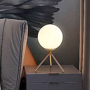 BAYCHEER Modern 1 Bulb Industrail Glass Globe Metal Table Lamp, Reading Book Light with Ball White Glass Shade Nightstand Bedside Desk Lamp for Bedroom Living Room Office,Gold