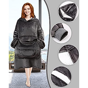 SHEJIZE Oversized Wearable Blanket Hoodie for Adults Sherpa Sweatshirt Hooded Sweatshirt Lounging Blanket Pullover
