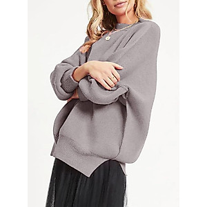 Dokotoo Cashmere Sweaters for Women Trendy Puff Long Sleeve Cute Pullover for Women Business Casual Waffle Knit Fall Fashion Tops Winter Clothes Crewneck Oversized Gray Sweater Large