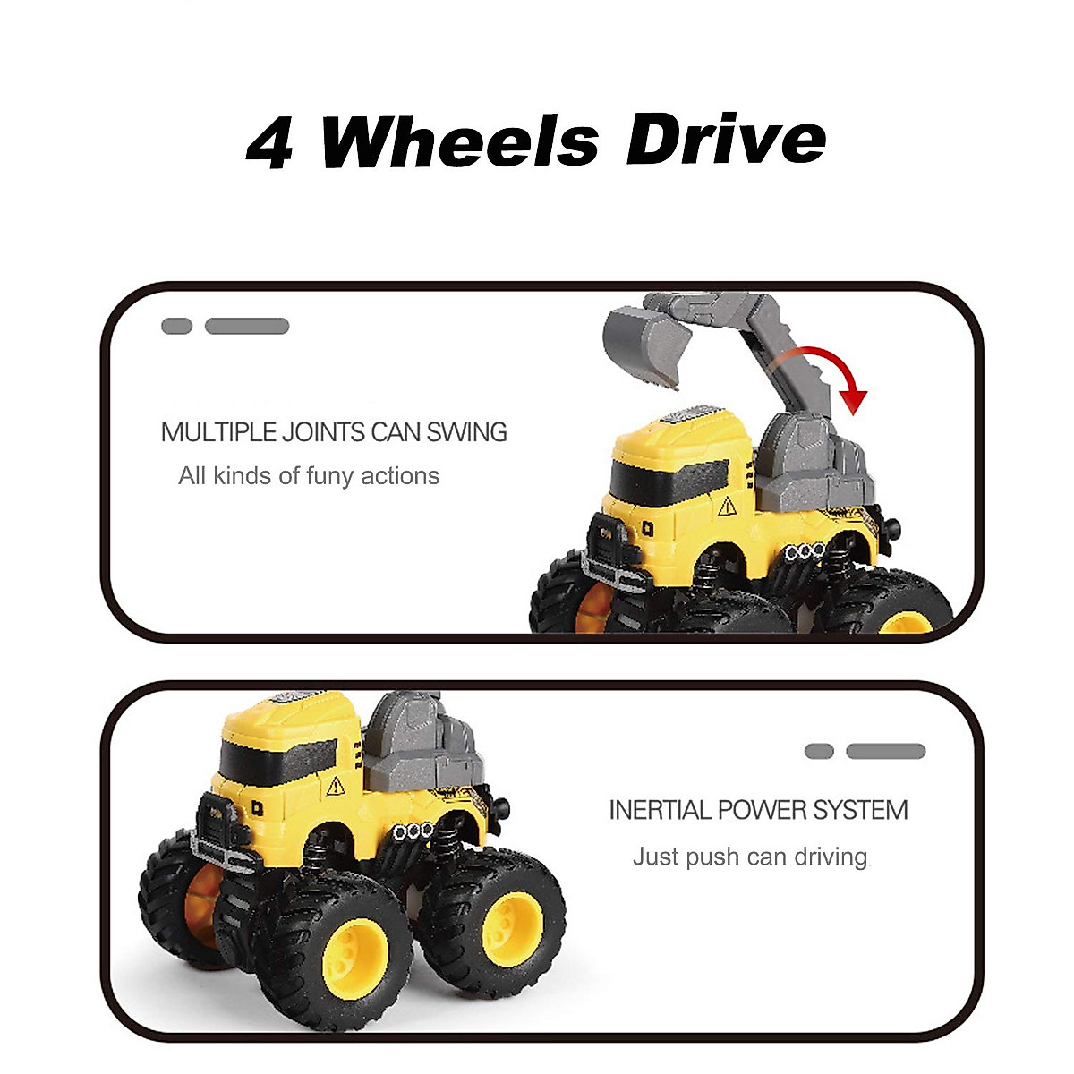 WOCY 4 Pack Pull Back Cars, Construction Truck,Excavator Toys for Boys, Friction Powered Push and Go Toy Cars Trucks for Toddlers, Kids,3+ Year Old Boys Girls (4PCS)