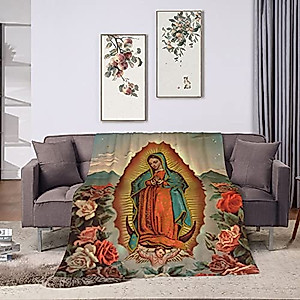 Our Lady of Guadalupe Fleece Blanket Throw Blanket, Ultra-Soft Cozy Micro Fleece Blanket for Sofa, Couch, Bed, Camping, Travel, & Car Use-All Seasons Suitable50 X40