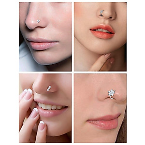 Ftovosyo 20G Surgical Steel Nose Rings Hoop for Women Men, Paved CZ Flower Piercing Jewelry L Shaped Nose Ring Stud Set