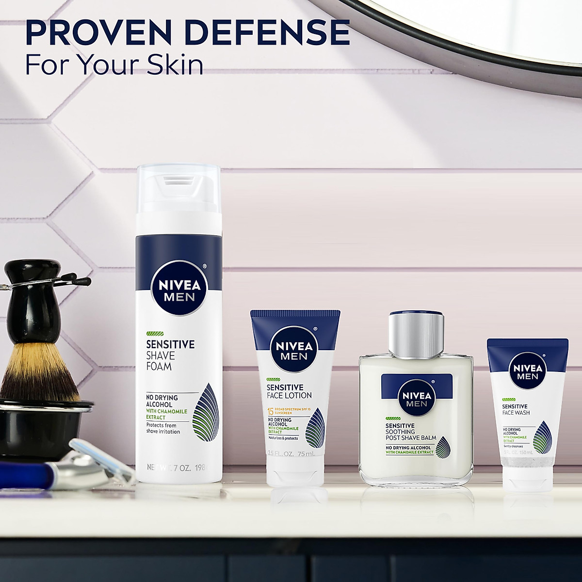 NIVEA MEN Sensitive Shave Foam with Vitamin E, Soothing Chamomile and Witch Hazel Extracts, 6 Pack of 7 Oz Cans