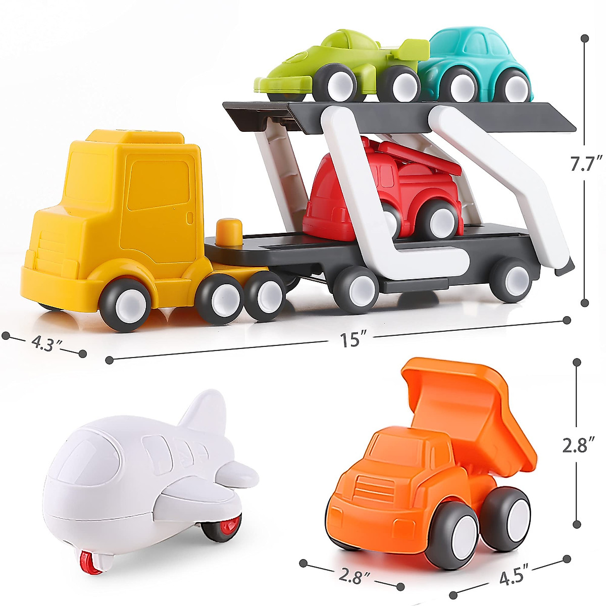 iPlay, iLearn Toddler Car Toys for 2-3 Year Old, Transport Carrier Trucks W/ 5 Small Vehicles, Kids Push Go Trailer Truck, Christmas Stocking Stuffers Birthday Gifts for 18 Months Boys Girls Children