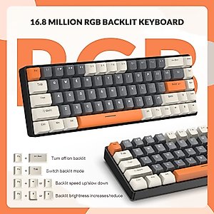 ZIYOU LANG RK-T8 Wired 65% Mechanical Gaming Keyboard with RGB LED Backlit Anti-ghosting TKL Mini 68 Key Custom Coiled C to A Cable Tactile Brown Switch for PS4 PS5 Xbox PC Mac Gamer(White/Dark Gray)
