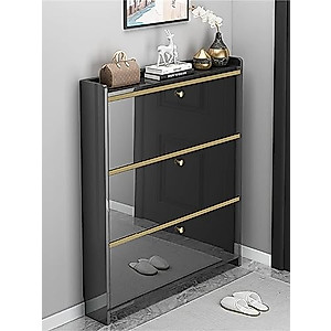 Shoe Cabinet with Doors, Shoe Storage Cabinet with 3 Flip Drawers for Entryway, Wood Narrow Shoe Rack, Tall Shoe Shelf for Living Room Porch Hallway, Black