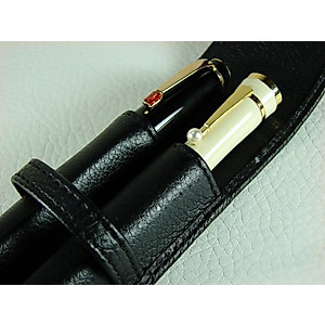 Lanxivi Double Pen Genuine Leather Pouch Case Top Washed Cowhide (Black)