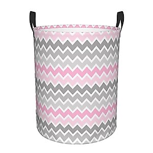 Large Laundry Hamper Bag, Collapsible Laundry Basket Pink Grey Gray Ombre Chevron Dirty Clothes Storage Washing Bin for Bathroom, Dorm Essentials