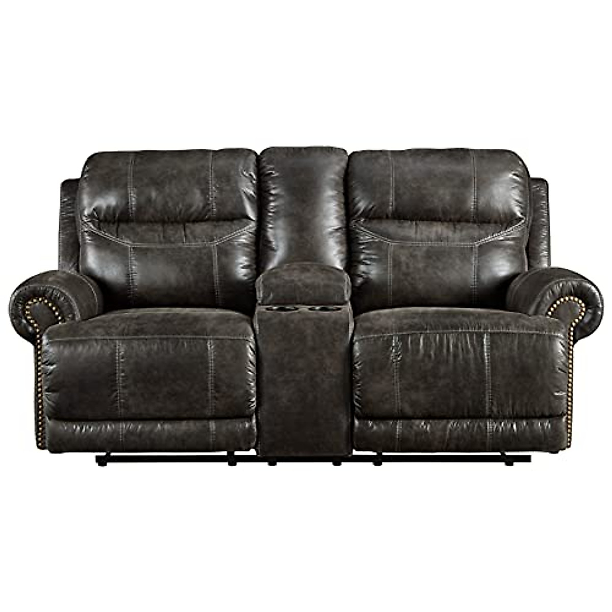 Signature Design by Ashley Grearview Power Reclining Loveseat with Console & Adjustable Headrest, Dark Gray