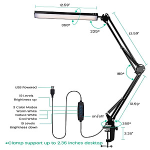 LED Bar Clamp Swing Arm Desk Lamp for Architect Drafting and Computer Light