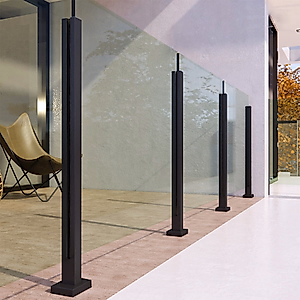 Glass Balustrade Post 37" Corner Post, 304 Stainless Steel Black Glass Railing Post with Spigot Slots & Sturdy Base for Steps, Balcony, Stairway, Deck, Patio Stairs(Cannot Add Handrail Version)