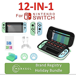 Nintendo Newest Switch 32GB Console with Neon Blue and Neon Red Joy-Con, 6.2" Touchscreen 1280x720 LCD Display, 802.11AC WiFi, Bluetooth 4.1 + MarXsol_12-in-1 Accessories Holiday Bundle