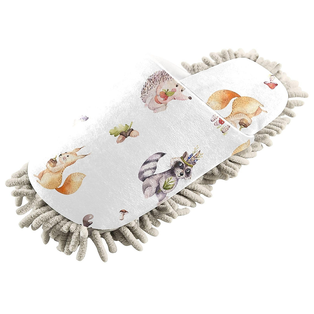 FLildon Microfiber Cleaning Slippers Cute Animals Squirrels Washable Mop Shoes Slipper for Men/Women House Floor Dust Cleaner, Size M