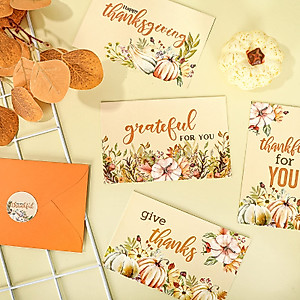 AnyDesign Watercolor Autumn Greeting Cards Bulk 36 Pack Thanksgiving Pumpkin Greeting Cards with Matching Seal Sticker Envelopes Thankful Note Cards for Wedding Baby Shower Birthday Stationery