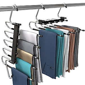 Utopia Home Pants Hangers Space Saving 2 Pack - Space Saving Hangers Or Closet Organizer for Clothes, Scarf, Pants & Skirt with S-Type Stainless Steel Hook & Anti-Slip Design (Black)