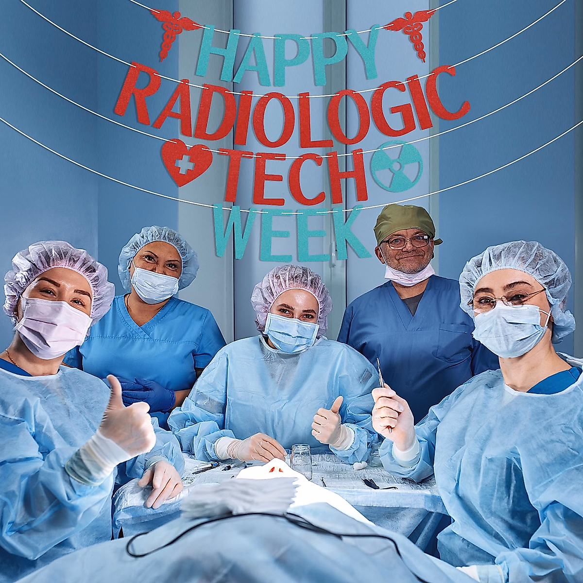 Happy Radiologic Tech Week Banner, Rad Tech Week Decorations, Radiology Tech Week Appreciation Sign Bunting Decor Blue Red Glitter