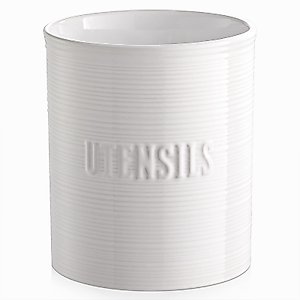 LIFVER Kitchen Untensil Holder, 7.1″ Extra-Large Ceramic Stable Utensil Holder for Kitchen Counter, White Utensil Crock for Vintage Farmhouse Kitchen Décor, with Table-Protection Cork Mat