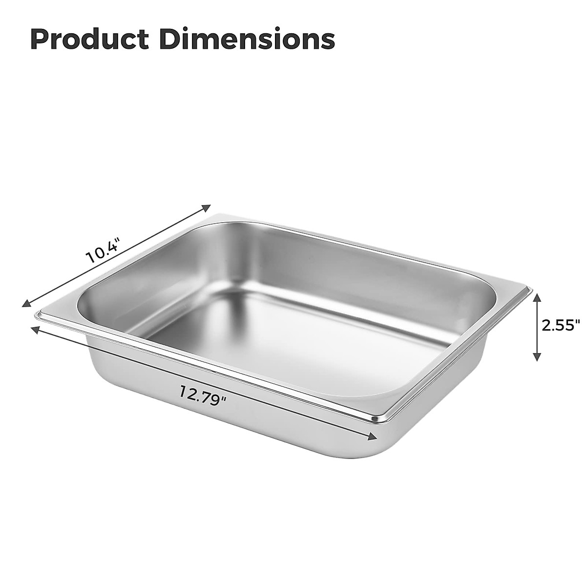 Anjetan 6Pcs Steam Table Pans, 1/2 Half Size 2.6'' Deep Food Pans, Quality Stainless Steel Catering Food Pans Commercial Steam Table Pans for Hotels Restaurants Cafeterias (1/2 Half Size 2.6'' Deep)