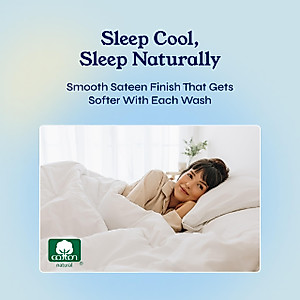 California Design Den Natural 100% Cotton Sheets Queen Sheet Set, Soft 400 Thread Count Sateen Cooling Sheets, Deep Pocket Queen Sheets, 4 Piece Bed Sheets Queen ( Bright White Sheets)