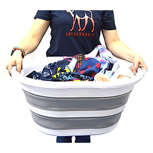 SAMMART 36L (9.5 gallon) Collapsible Plastic Laundry Basket - Oval Tub/Basket - Foldable Storage Container/Organizer - Portable Washing Tub - Space Saving Laundry Hamper