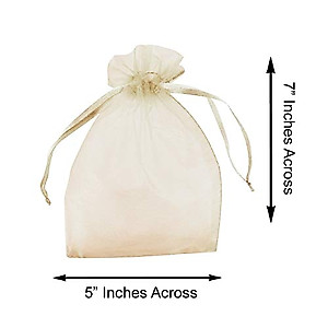 100 Pack 5x7 Inch Mini Sheer Drawstring Organza Transparent Bags Jewelry Sack Pouches for Wedding, Party Decorations, Arts & Crafts Gifts (Ivory)