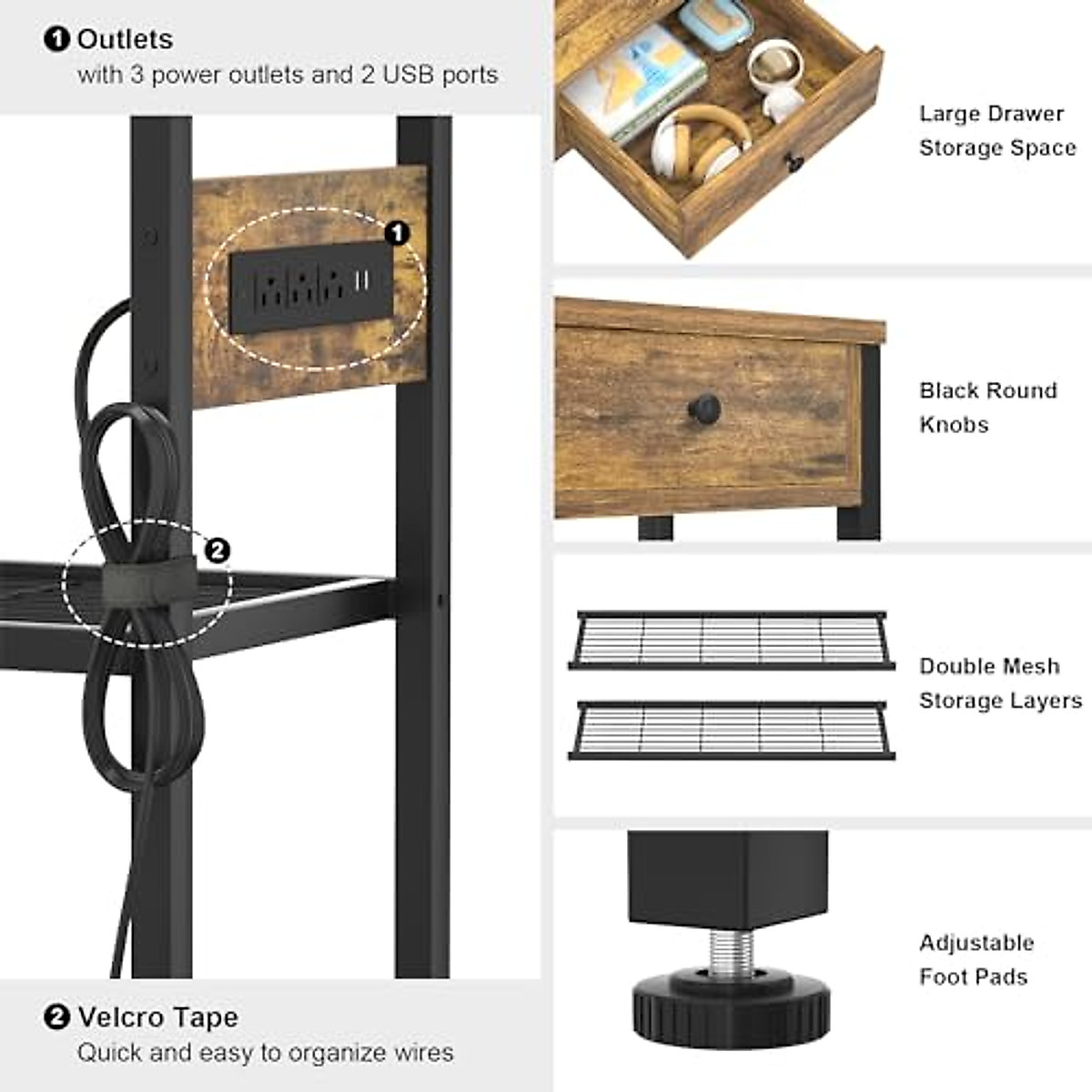 Ecoprsio 47'' Entryway Table with Outlets and USB Ports, Console Table with 3 Drawers, Sofa Table Narrow Long with Storage Shelves for Living Room, Couch, Hallway, Foyer, Kitchen Counter, Rustic Brown