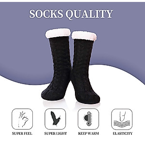 SDBING Women's Winter Super Soft Warm Cozy Fuzzy Fleece-Lined with Grippers Slipper Socks (Black)