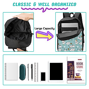 Cat Cute Aesthetic Backpack Set for Elementary School Student, Lightweight Classic Backpack for Women Girls School Bookbags with Lunch Box Pencil Case, Kawaii Backpack for Travel, School, Outdoor