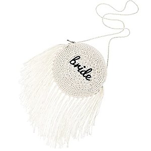 Bride Cowgirl Bag Bachelorette Party Gift Bags Bridesmaid Bride Crochet Purse White Crossbody Fringe Bag for Women Bachelorette Party Favor Cowgirl Bachelorette Country Wedding Bridal Shower 7.87 Inch