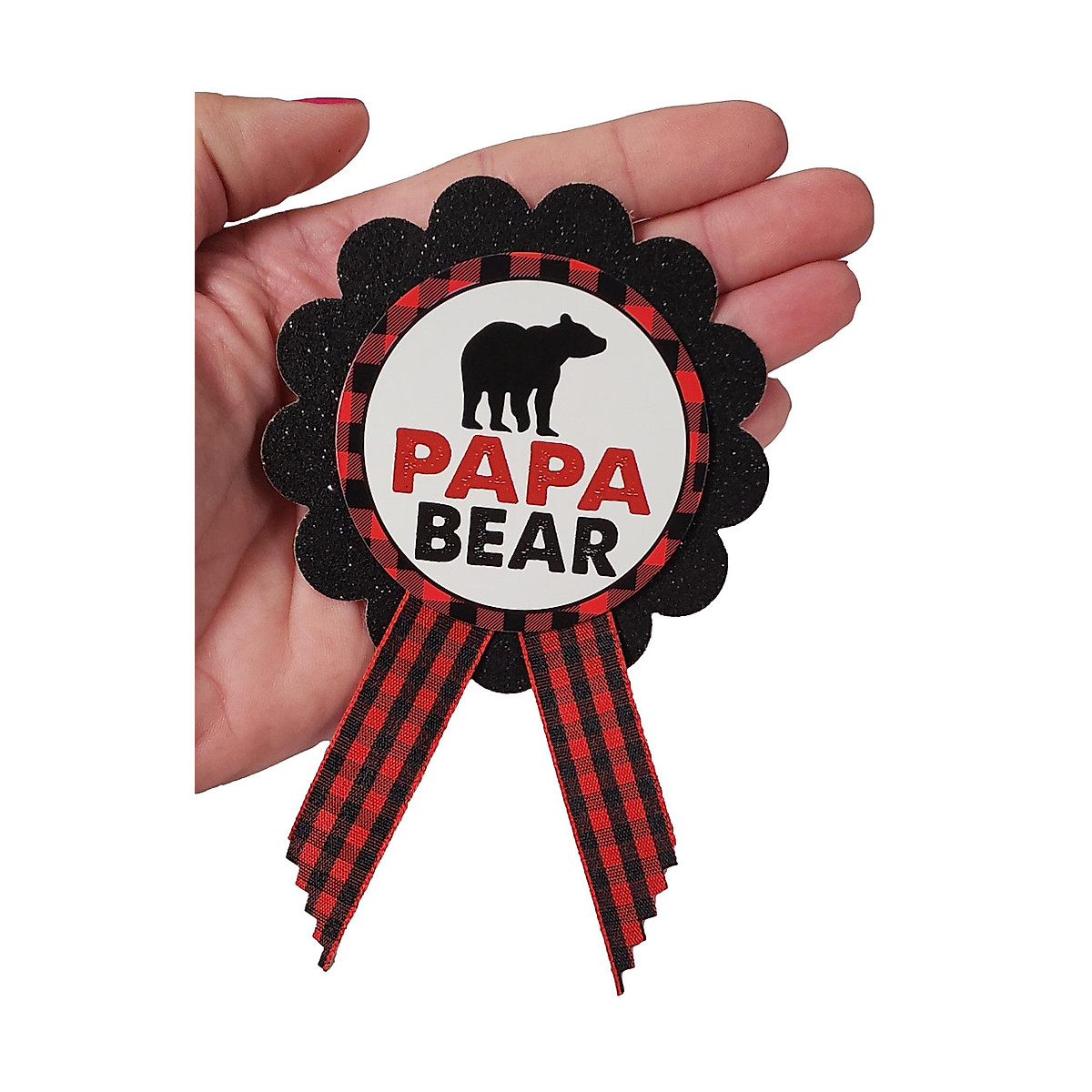 Papa Bear Daddy to Be Pin Buffalo Plaid Baby Shower for dad to wear at Gender Reveal, Red & Black Pin, Baby Sprinkle