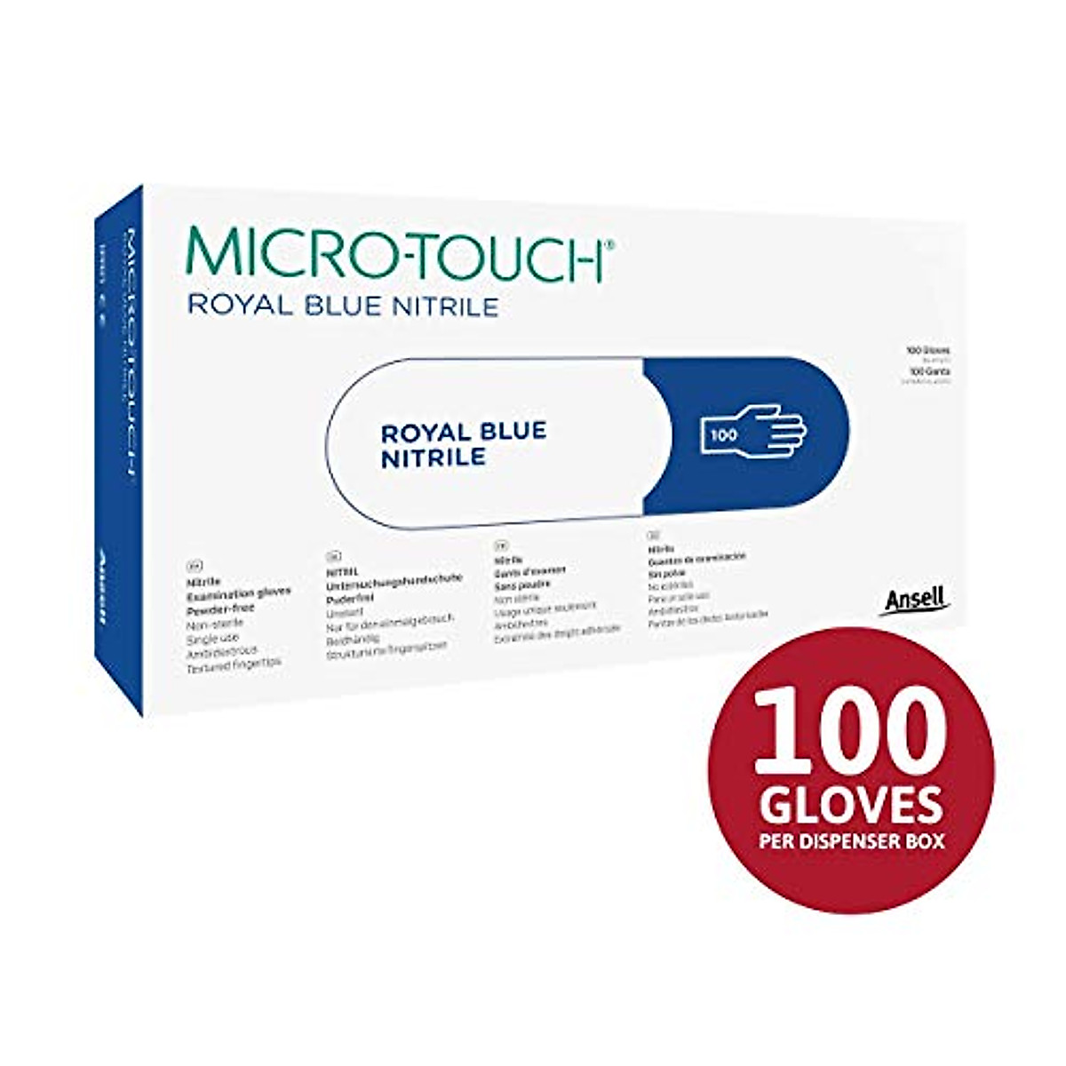 Microflex MICRO-TOUCH Royal Blue Nitrile Disposable Gloves, Powder-Free, Thin Examination Gloves for Medical Use, Chemotherapy, Cleaning, and Sanitation environments, Blue, Size Medium, Box of 100