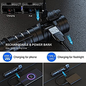 WUBEN C2 Rechargeable LED Flashlights 2000 High Lumens, Pocket Flashlight with Power Bank, 7 Modes Flash Light, IP68 Waterproof Tactical Flashlight for Emergencies, Outdoor