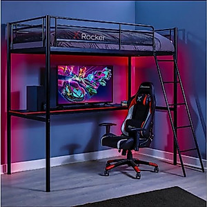 X Rocker HQ Twin Loft Gaming Bed, Durable Black Metal Frame, Built-In Console Shelving, Safe Ladder, Grid Mesh Sides, 78" x 61.4" x 72", Black