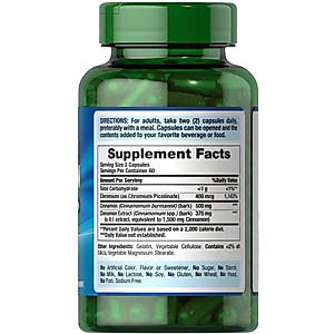 Cinnamon with High Potency Chromium, Supports Sugar and Fat Metabolism, 120 Count by Puritan's Pride Brown (Pack of 1)