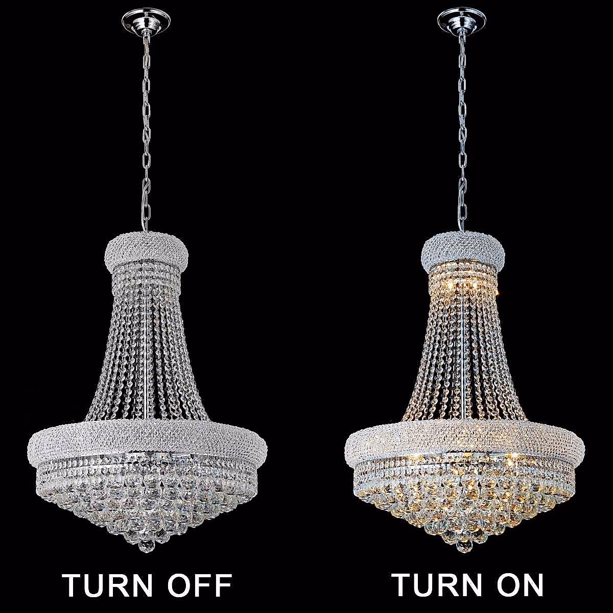 BEIRIO 13-Lights Chrome Finish Classic Empire Style K9 Crystal Chandelier Ceiling Light for Living Room Foyer Dining Room Hallway Bedroom (24×31.5 inch) New Packaging Easy to Install