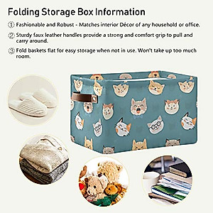 MNSRUU Storage Basket Cat Heads Collapsible Organizer Basket with PU Handles, Waterproof Nursery Basket Storage Bin for Shelves for Organizing Closet