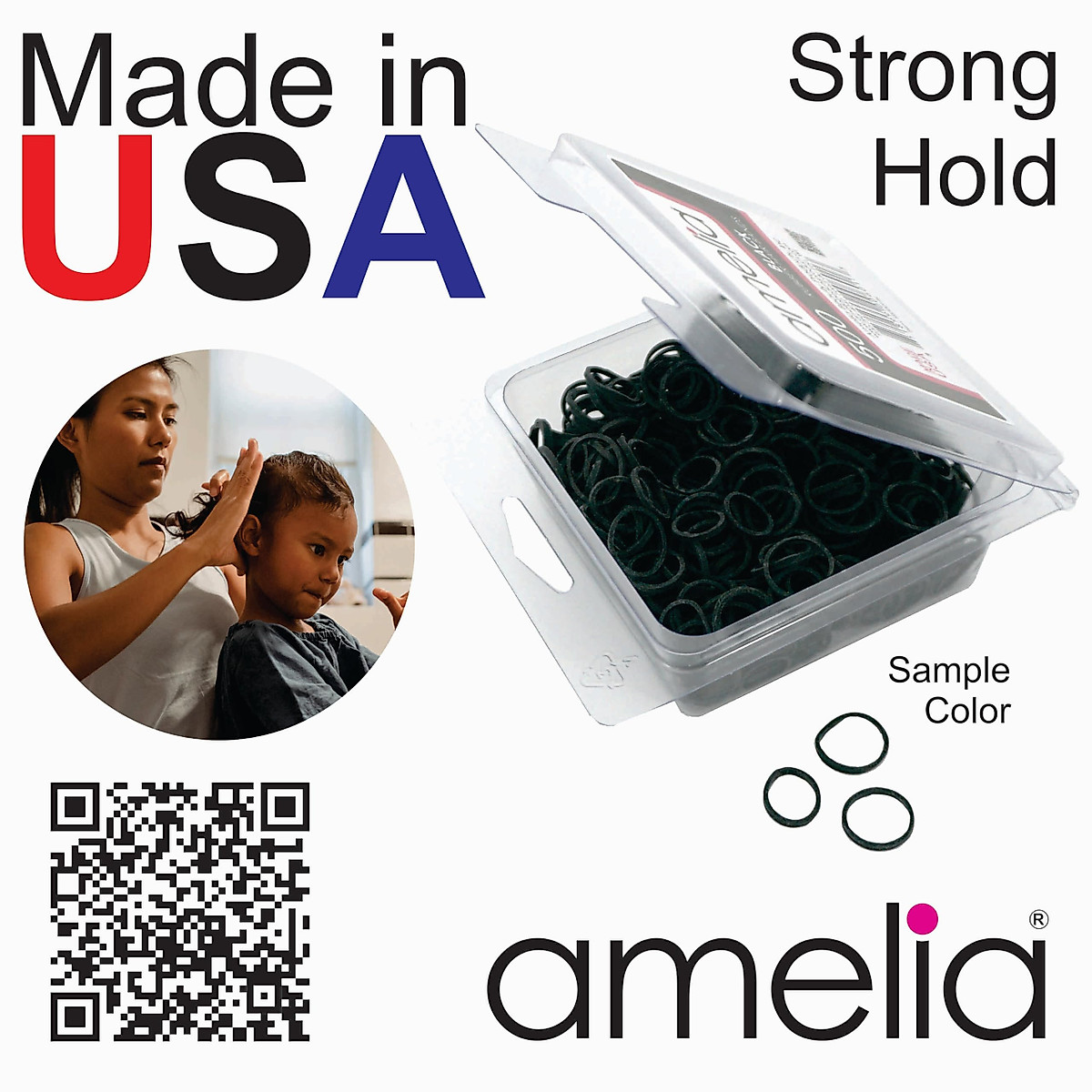 500 Count Small Black Rubber Bands in Re-closable Clamshell Container for Ponytails and Braids. 1/2in Diameter. Premium Quality, Made in USA! Extra Strong Hold for Women, Men, Boys and Girls. Ideal for Beards.