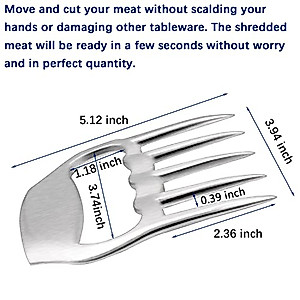 Stainless Steel Meat Claws Shredding & Heavy Duty Meat Shredder Tool - Meat Shredder Claws BBQ Tool for Shredding Meat, for Shredding Pulled Pork, Chicken, Beef, Turkey (Silver)