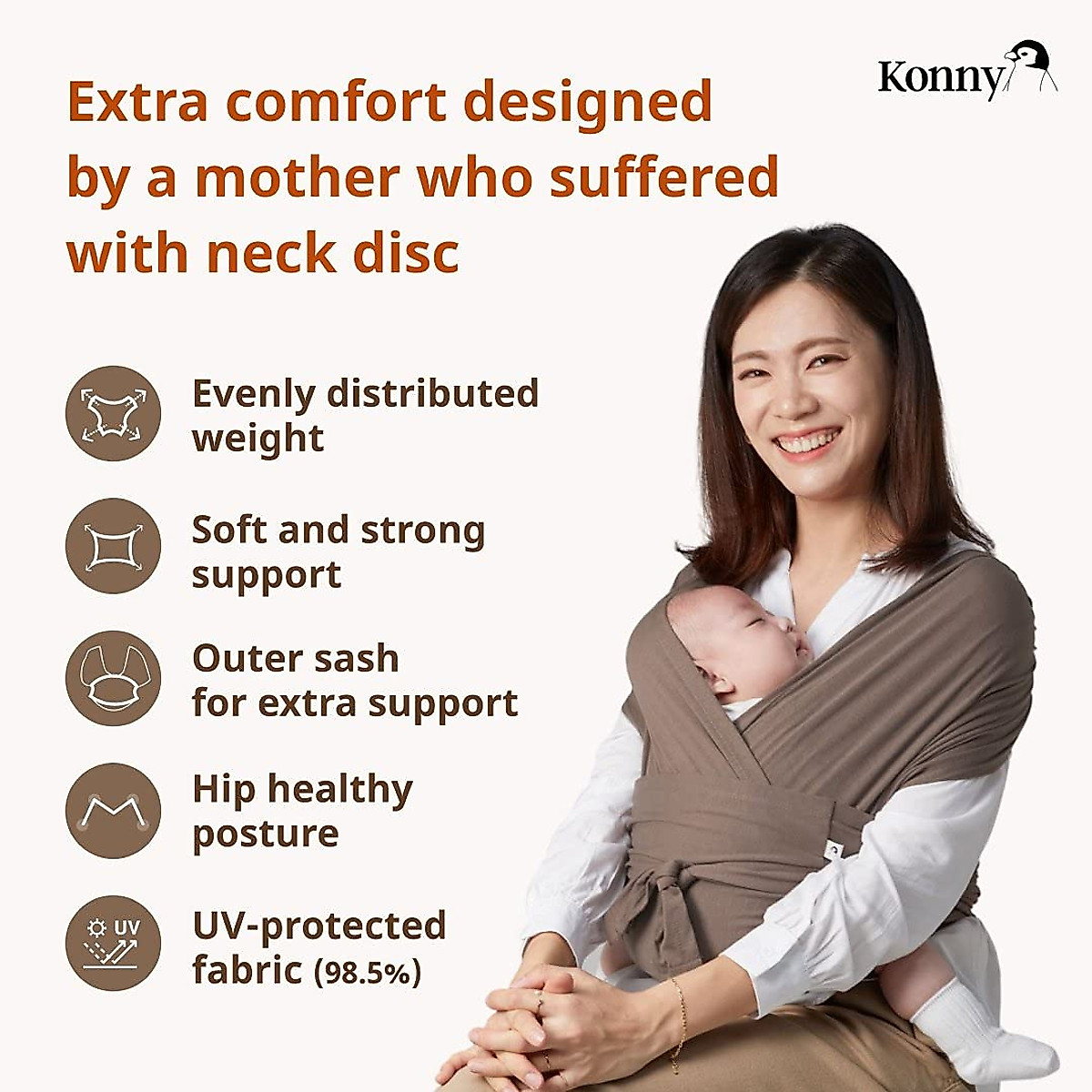 Konny Baby Carrier Elastech Luxury Carrier Wrap, Easy to Wear Baby Wrap Carrier, Perfect Essentials Cloths for Newborn Babies up to 44 lbs, (Lavender, L)