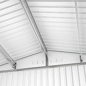 NBTiger 9.1’ x 10.5’ Large Outdoor Storage Shed, Sturdy Utility Tool Lawn Mower Equipment Organizer for Backyard Garden w/Gable Roof, Lockable Sliding Door, Vents, Floor Frame - Dark Grey