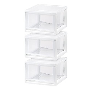 IRIS USA MSD-1 Compact Stacking Drawer, White, 6 Quart, 4-Pack & Stackable Plastic Storage Drawer, Medium-3 Pack (White)