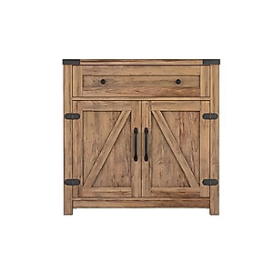 Penifun Farmhouse Buffet Double Barn Door, Industrial Sideboard Wood Coffee, Kitchen Pantry Storage, Accent Chest, Liquor Cabinet for Bar Hallway, Cupboard Console Table, Large, Light Brown