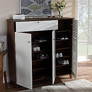 BOWERY HILL Walnut Finished 11-Shelf Wood Shoe Cabinet with Drawer