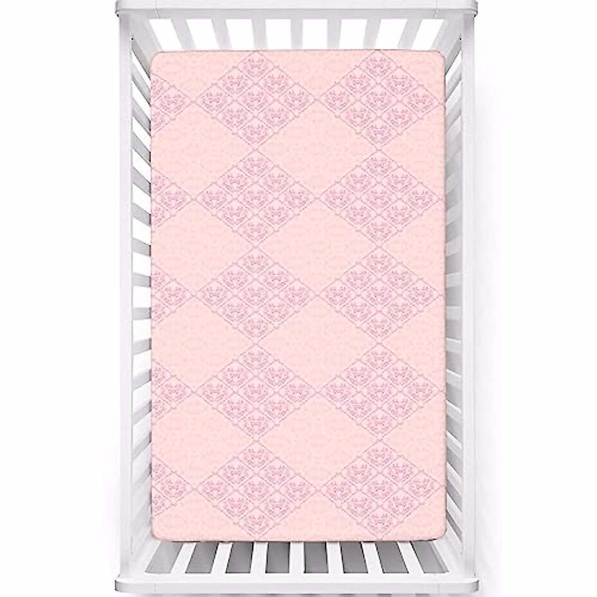 Damask Themed Fitted Crib Sheet,Standard Crib Mattress Fitted Sheet Soft & Stretchy Fitted Crib Sheet - Baby Sheet for Boys Girls,28“ x52“,Peach Pink
