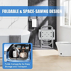 UGarden Height Adjustable Folding Shower Chair Seat, Stainless Steel Shower Chair for Inside Shower w/Crossbar, 400LB Portable Travel Shower Stool, Safety Anti-slip Bath Chair for Seniors, Adults,Gray