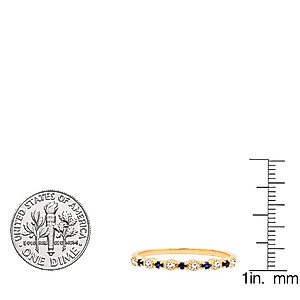 Dazzlingrock Collection 14K Round Blue Sapphire And White Diamond Ladies Bridal Wedding Band, Yellow Gold, Size 6