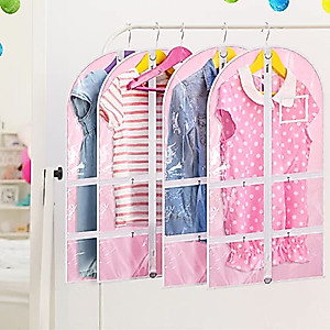 3 Pack Dance Garment Bag Pink Dance Costume Bags Kids Dress Bag with 4 Zipper Pockets 38 x 22 Inch Wardrobe Storage Bag Clear Window Garment Covers Recital Competition Bags for Dancer Girls Boys